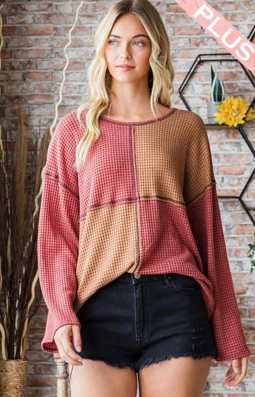 Ambrose Color Block Waffle Knit Top - Brick – Spotted Moon
